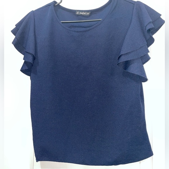 SHEIN | Tops | Dark Blue Butterfly Sleeve Top | Poshmark